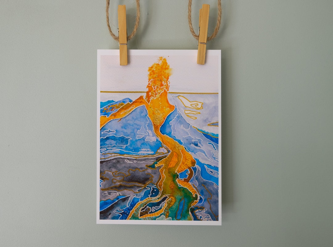 Poster Illustration A4 A5, Art Print, Volcano - Etsy