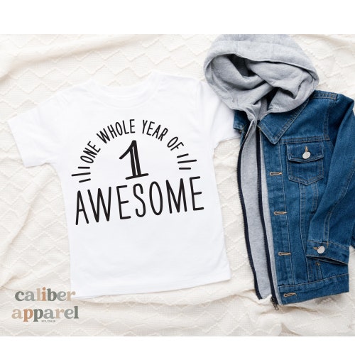 ONE Whole Year of Awesome 1st Birthday Shirt Front and - Etsy