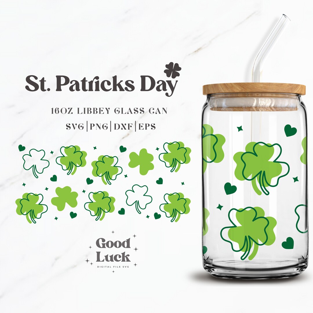 16oz St Patrick's Day Glass Can Wrap SVG PNG, Libbey Glassware Svg ...