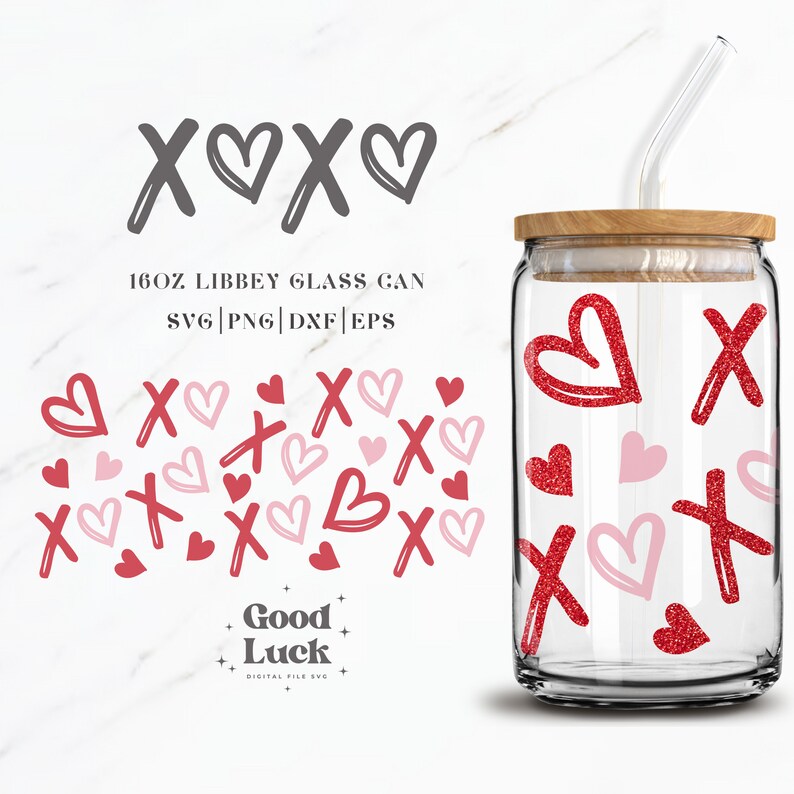 Libbey Glass 16oz/20oz Xoxo Valentines Day Glass Can Svg Png, Glass Can ...