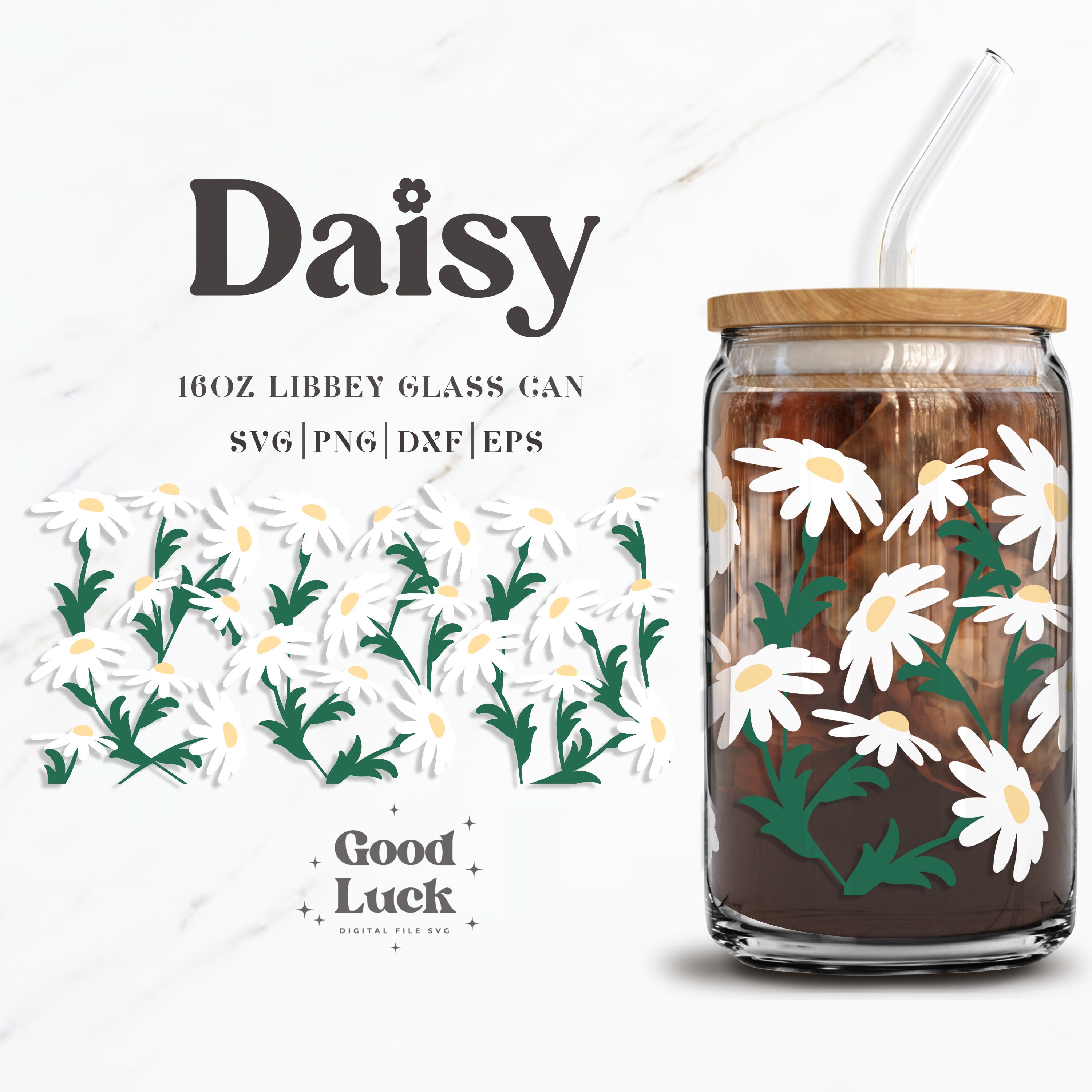 Libbey Glass Can 16oz/20oz Natural Daisy Svg Files for Cricut ...