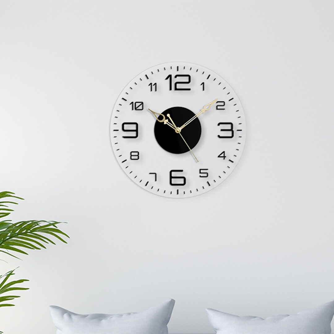 Large Wall Clock for Living Room, Round Unique Wall Watch With Numbers ...