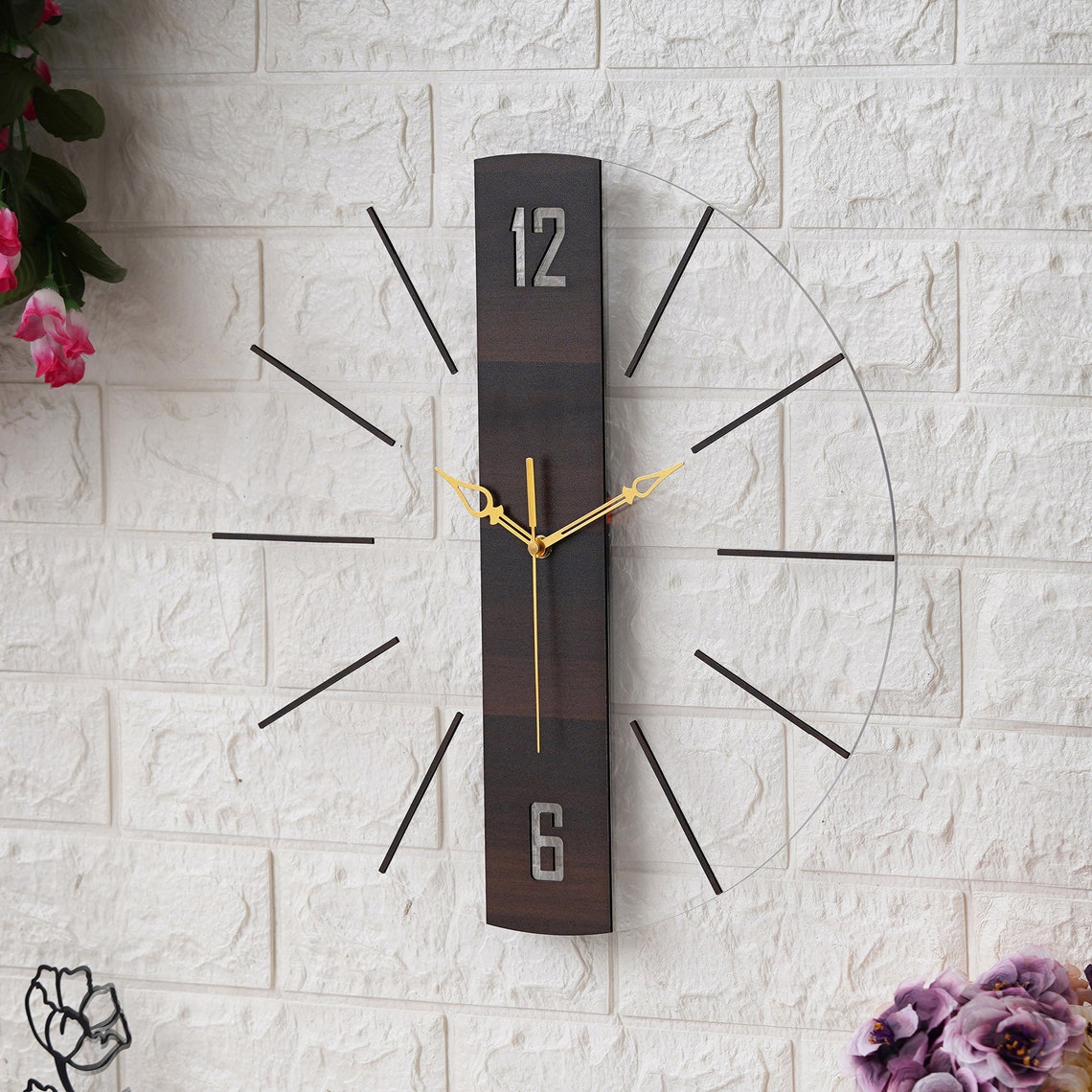 Wooden Acrylic Wall Clock, Acrylic Vertical Wooden Stripe Wall Clock ...