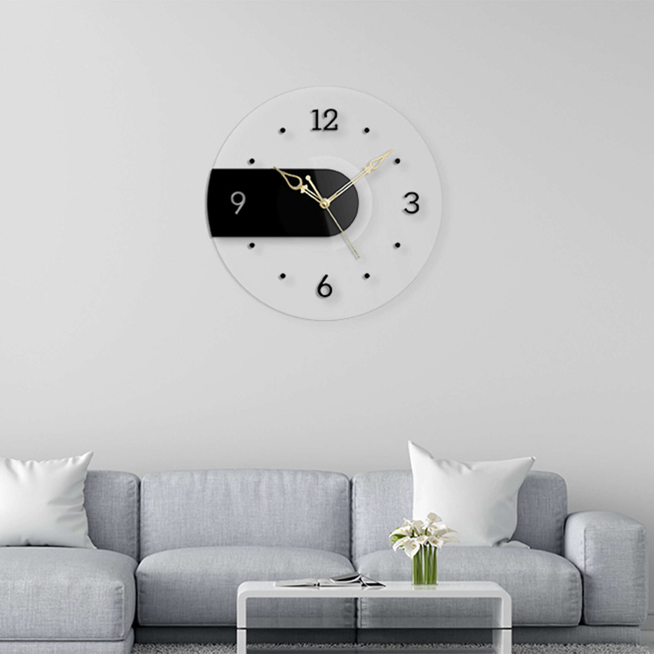 Modern Wall Clock for Living Area, Simply Circle, Transparent Unique ...