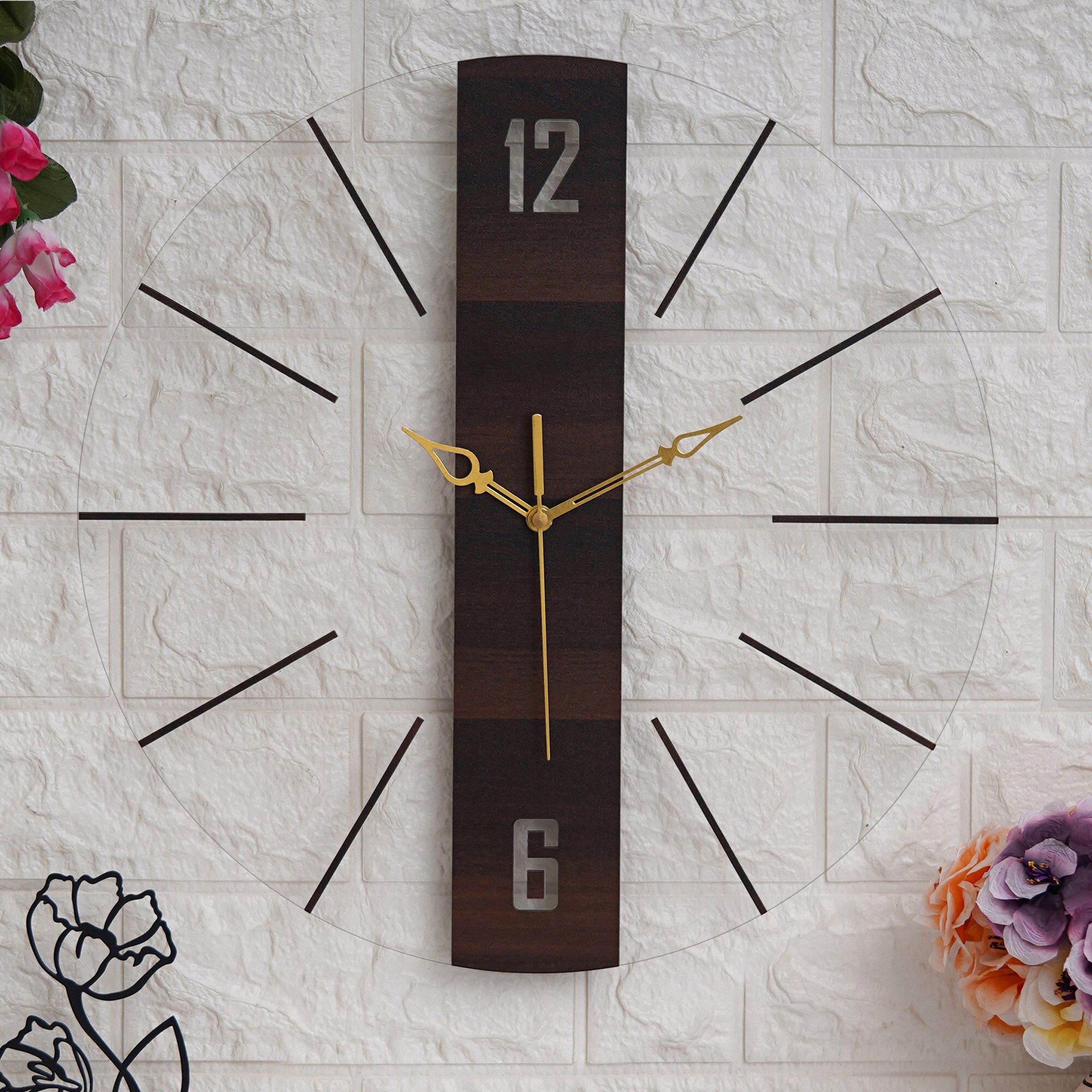 Wooden Acrylic Wall Clock, Acrylic Vertical Wooden Stripe Wall Clock ...