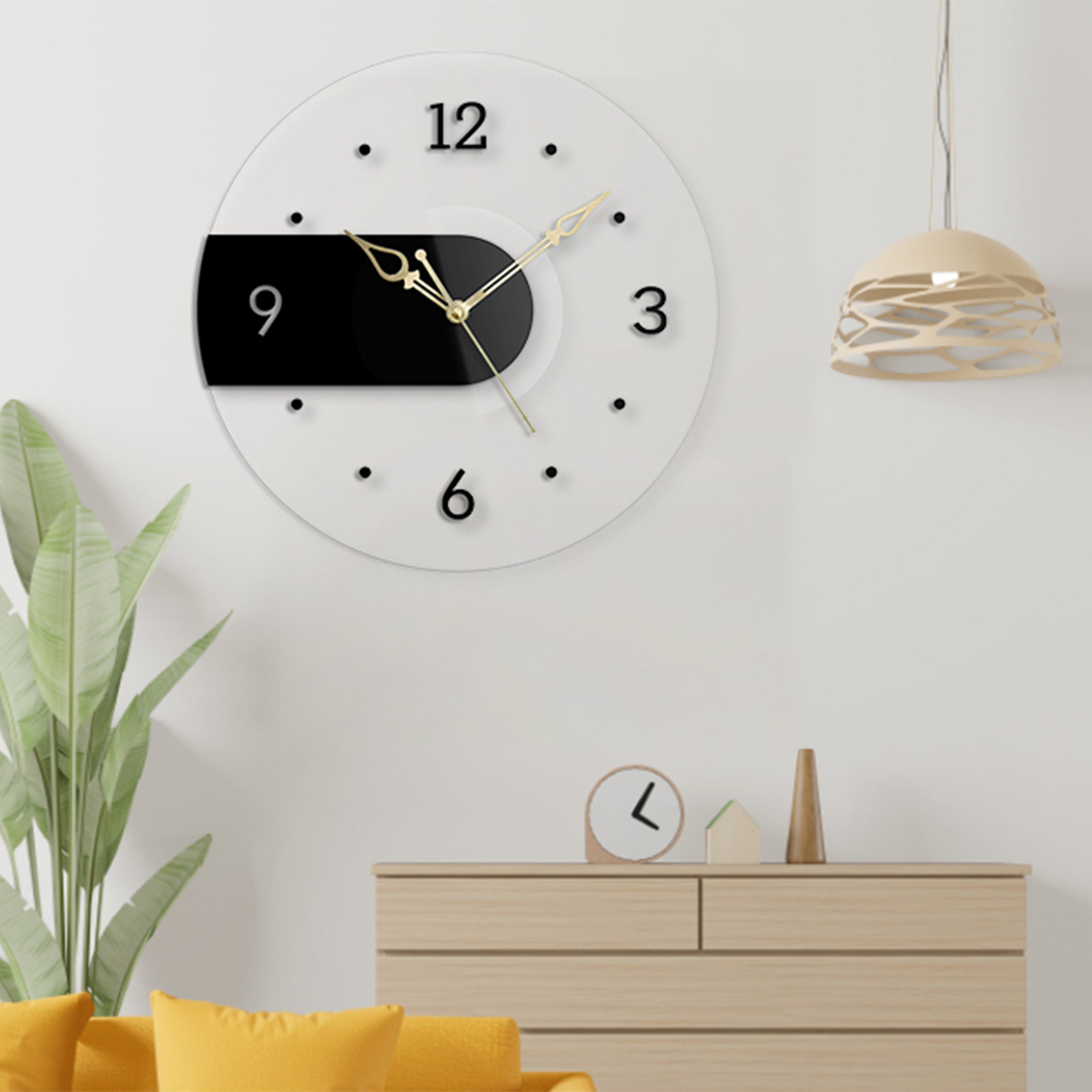 Modern Wall Clock for Living Area, Simply Circle, Transparent Unique ...