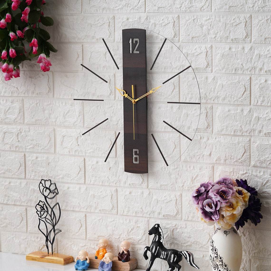 Wooden Acrylic Wall Clock, Acrylic Vertical Wooden Stripe Wall Clock ...