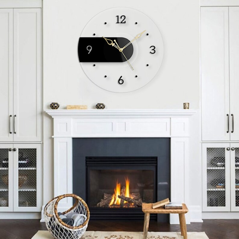 Modern Wall Clock for Living Area, Simply Circle, Transparent Unique ...