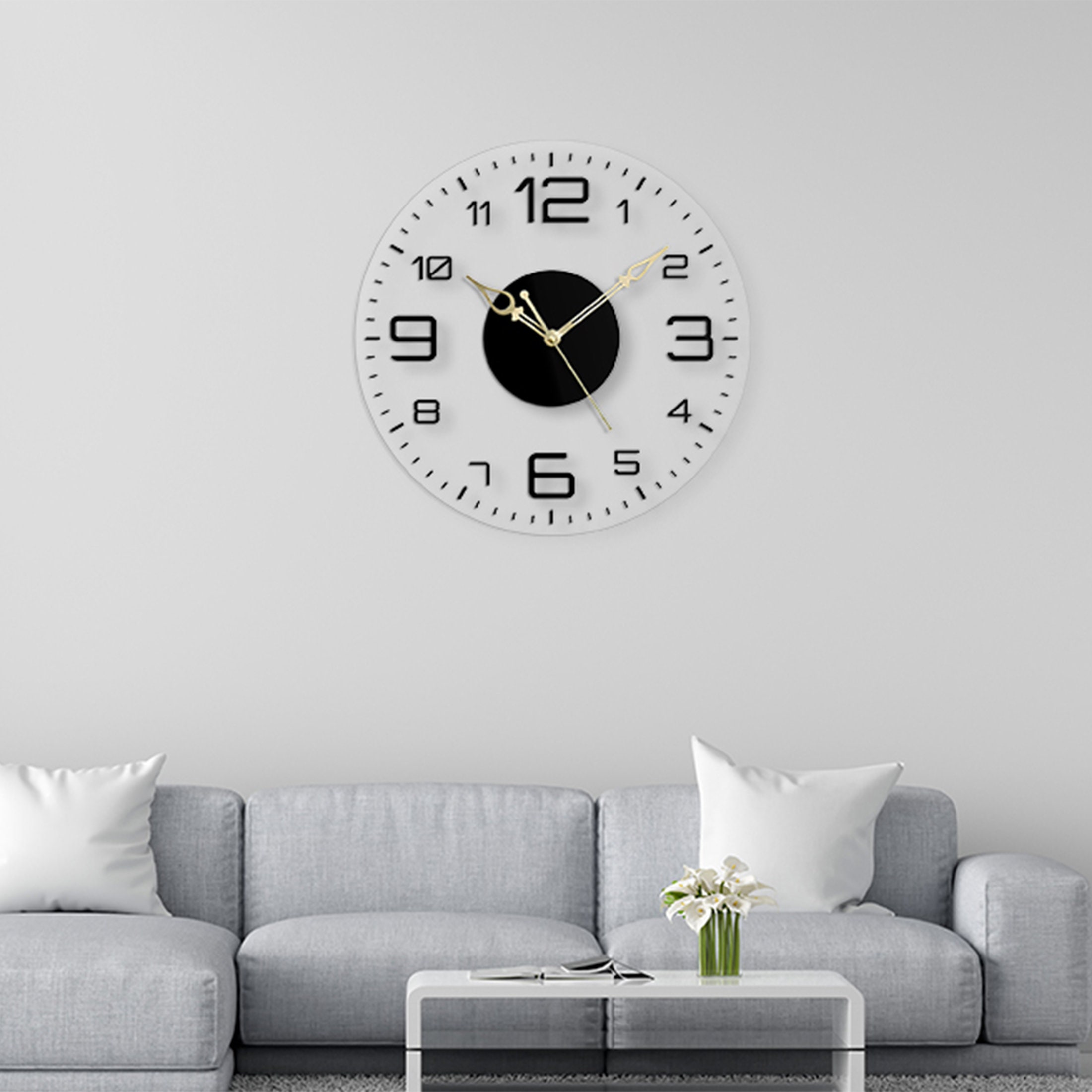 Large Wall Clock for Living Room, Round Unique Wall Watch With Numbers ...