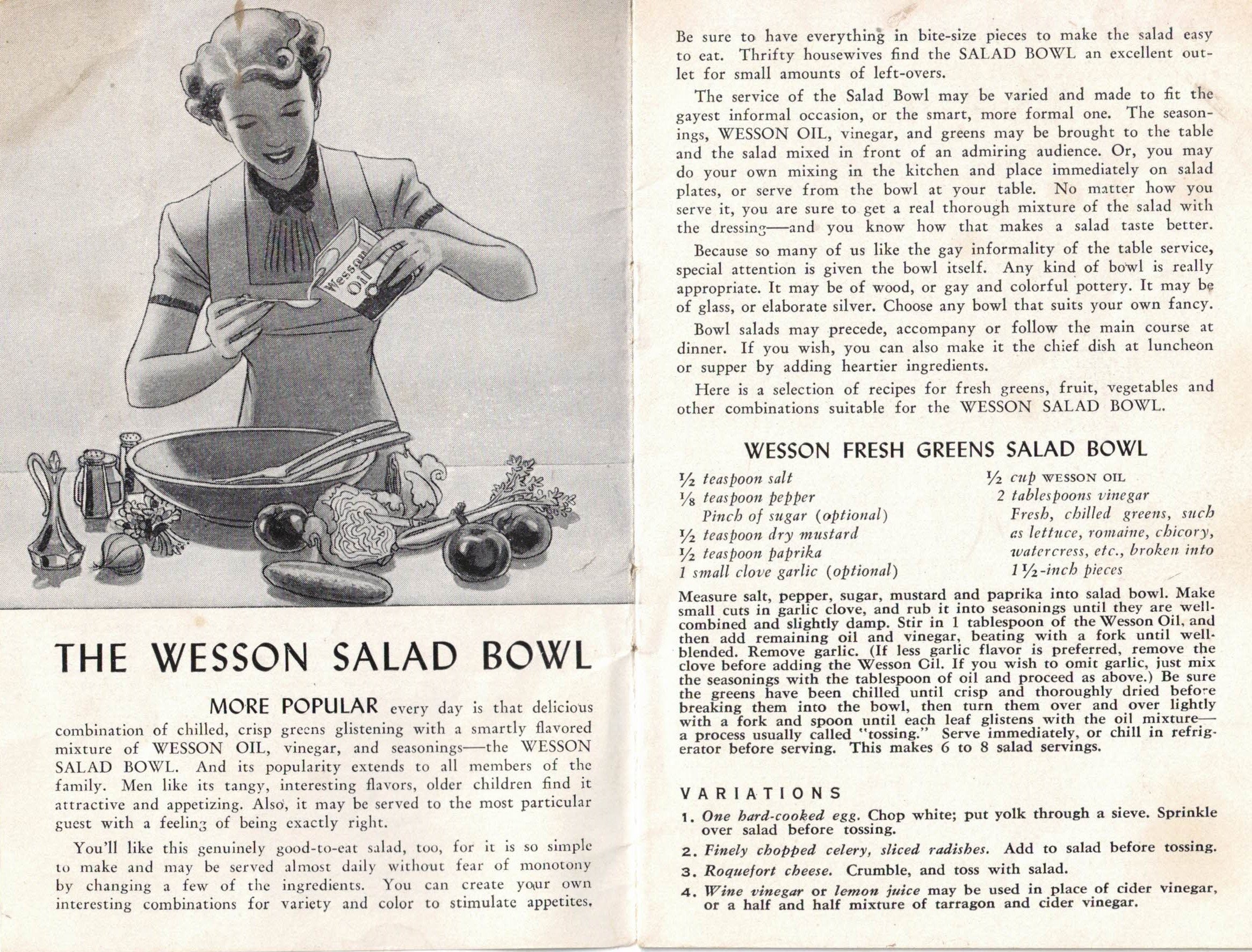 1940s Wesson Salad Bar Cookbook - Printable Cookbook - Vintage Cookbook ...