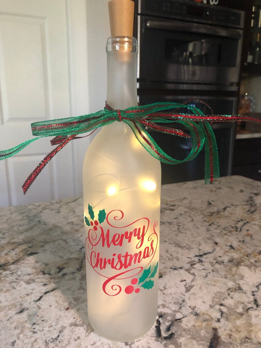 Lighted Decorated Wine Bottle Merry Christmas - Etsy