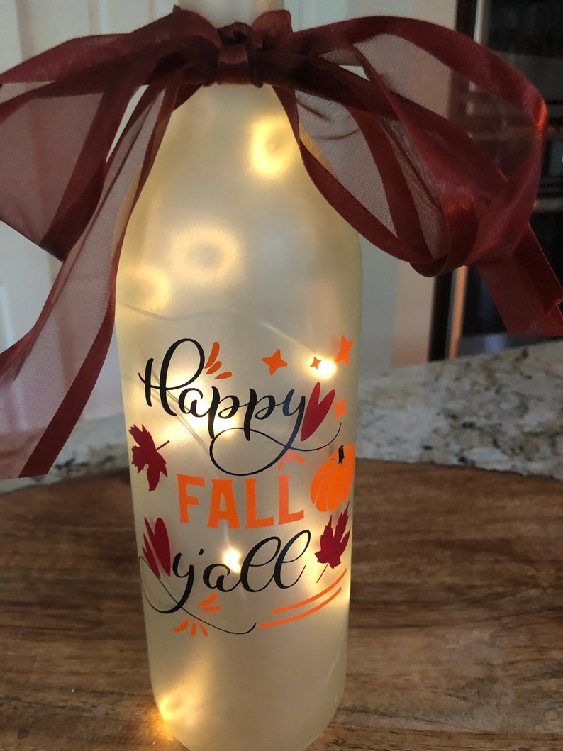 Lighted Decorated Wine Bottle Happy Fall Ya'll - Etsy