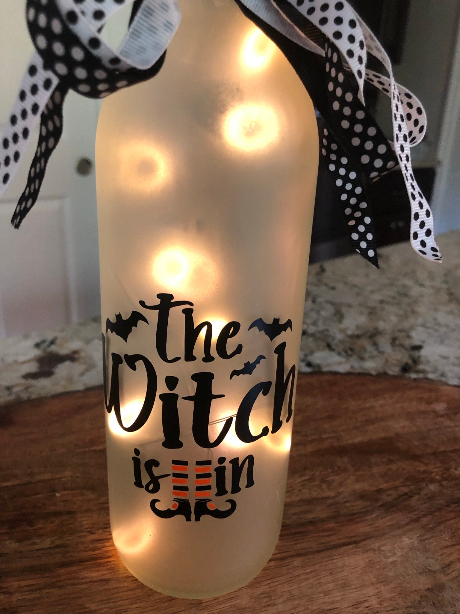 Lighted Decorated Wine Bottle the Witch is In - Etsy