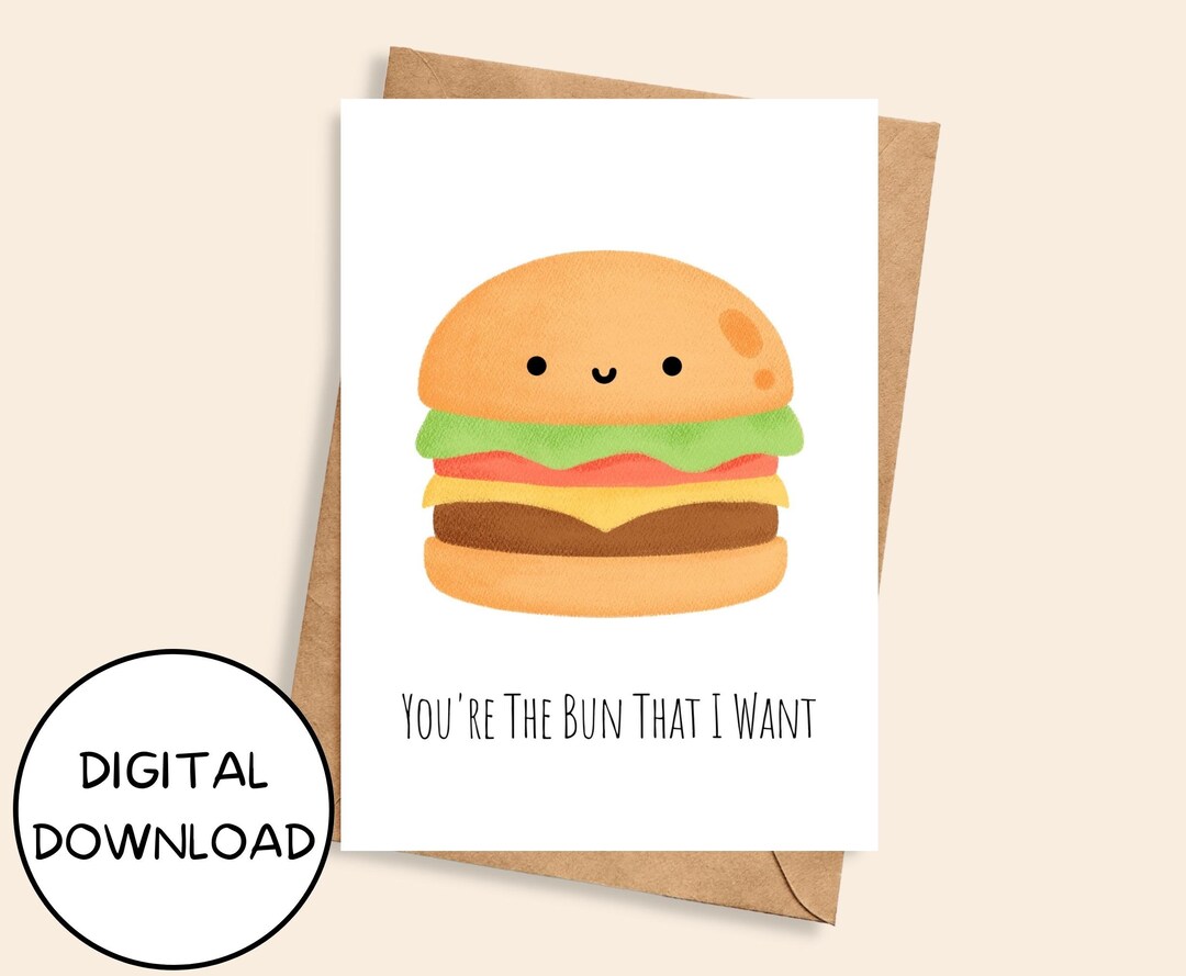 The Bun That I Want Romantic Card, Cute Valentine's Day Food 5x7 Inch ...
