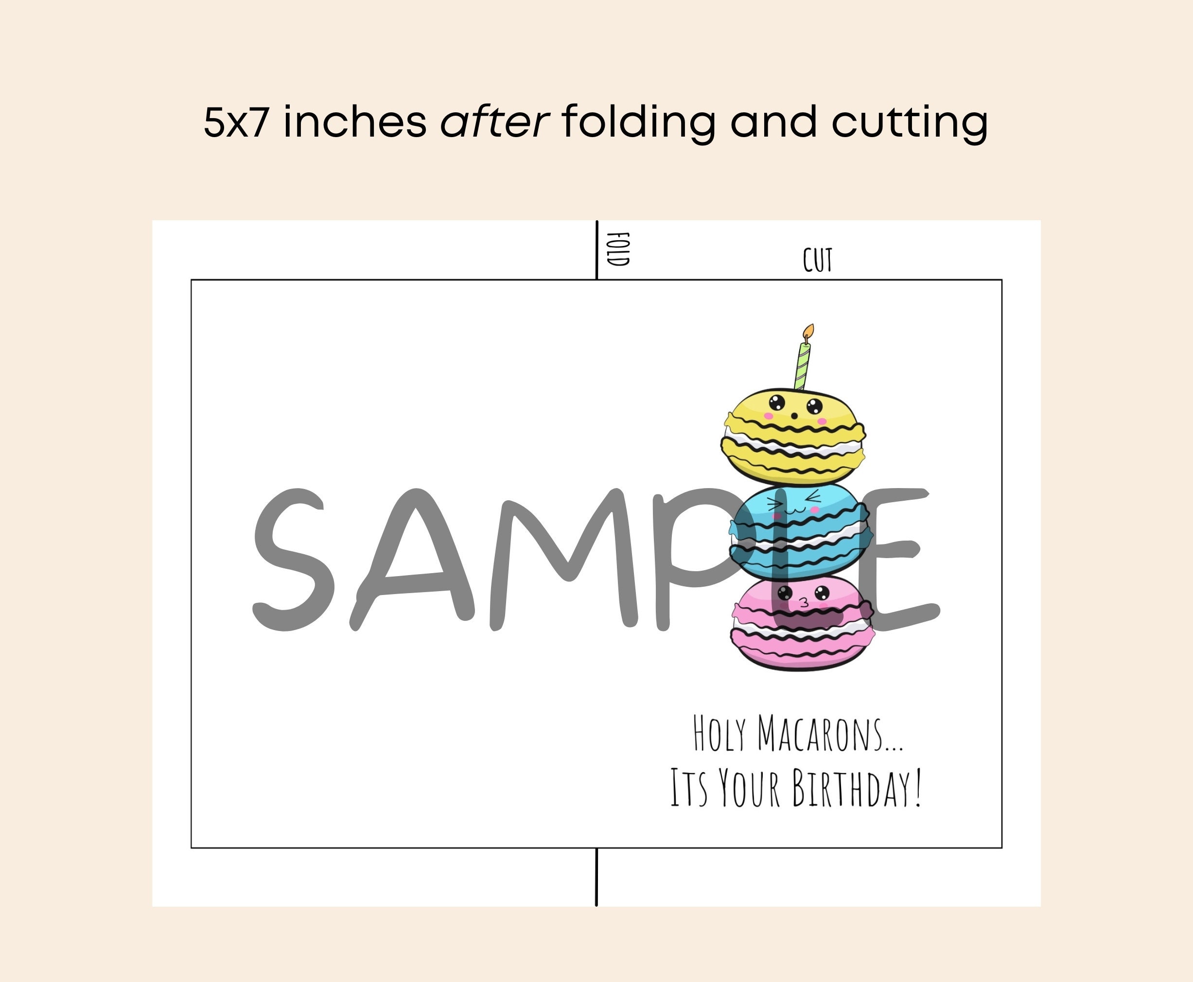 Holy Macarons Printable Birthday Card, Cute Funny Macaron 5x7 Inch ...
