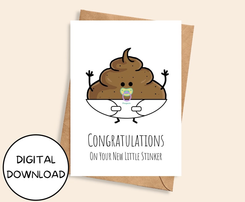 New Baby Congratulations Printable Card, Little Stinker Cute Funny Poop ...