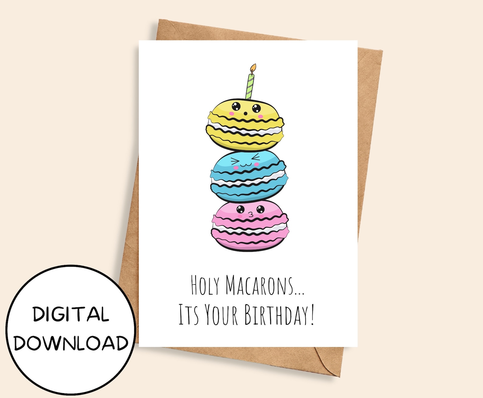 Holy Macarons Printable Birthday Card, Cute Funny Macaron 5x7 Inch ...