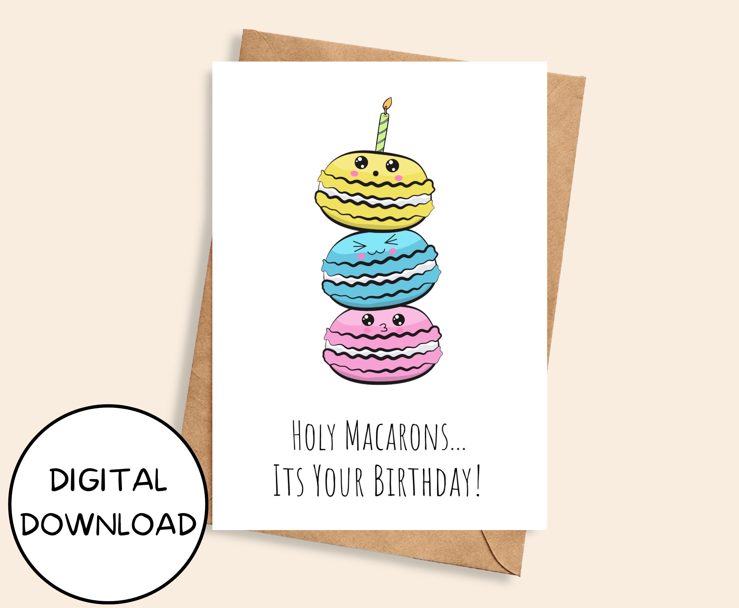 Holy Macarons Printable Birthday Card, Cute Funny Macaron 5x7 Inch ...