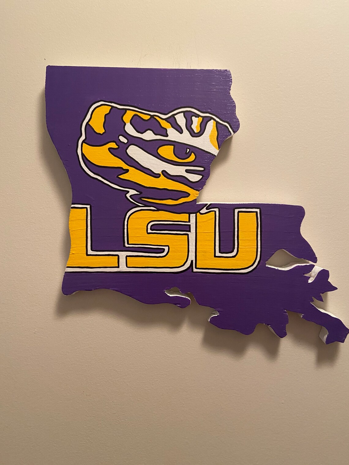 LSU Hand Painted Wooden Sign Cut Into the Shape of Louisiana. - Etsy