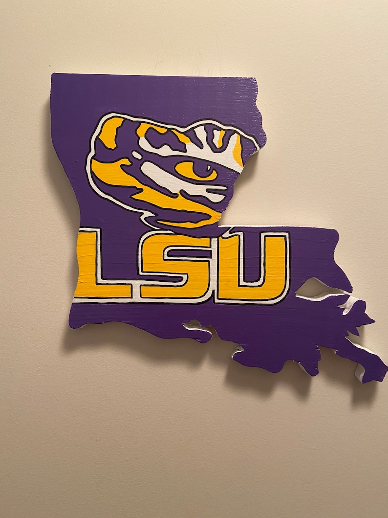 LSU Hand Painted Wooden Sign Cut Into the Shape of Louisiana. - Etsy