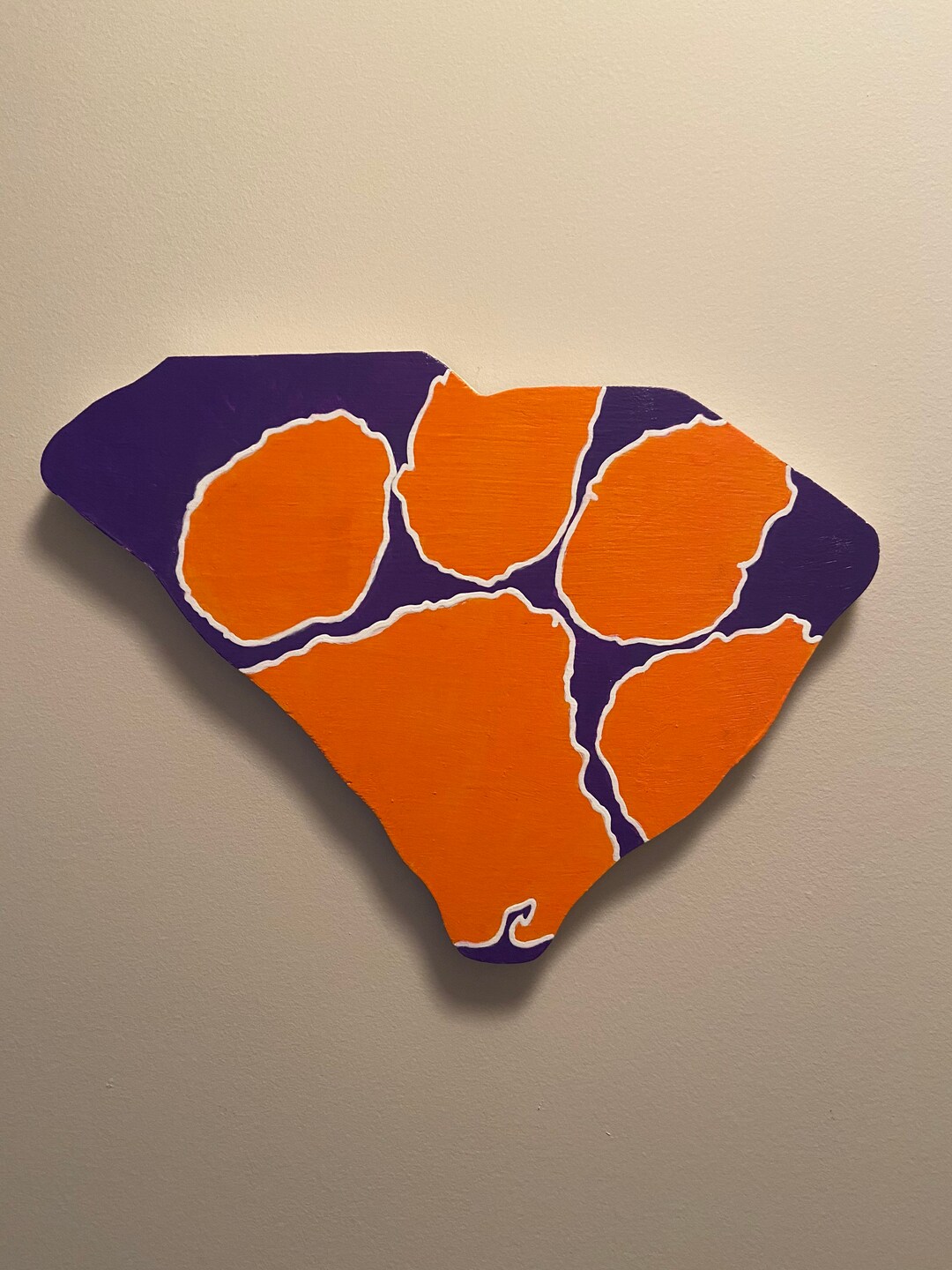 Clemson University Wooden Sign - Shape of South Carolina , Hand Painted ...