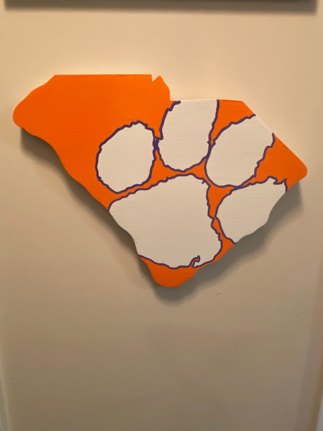 Clemson University Wooden Sign - Shape of South Carolina , Hand Painted ...