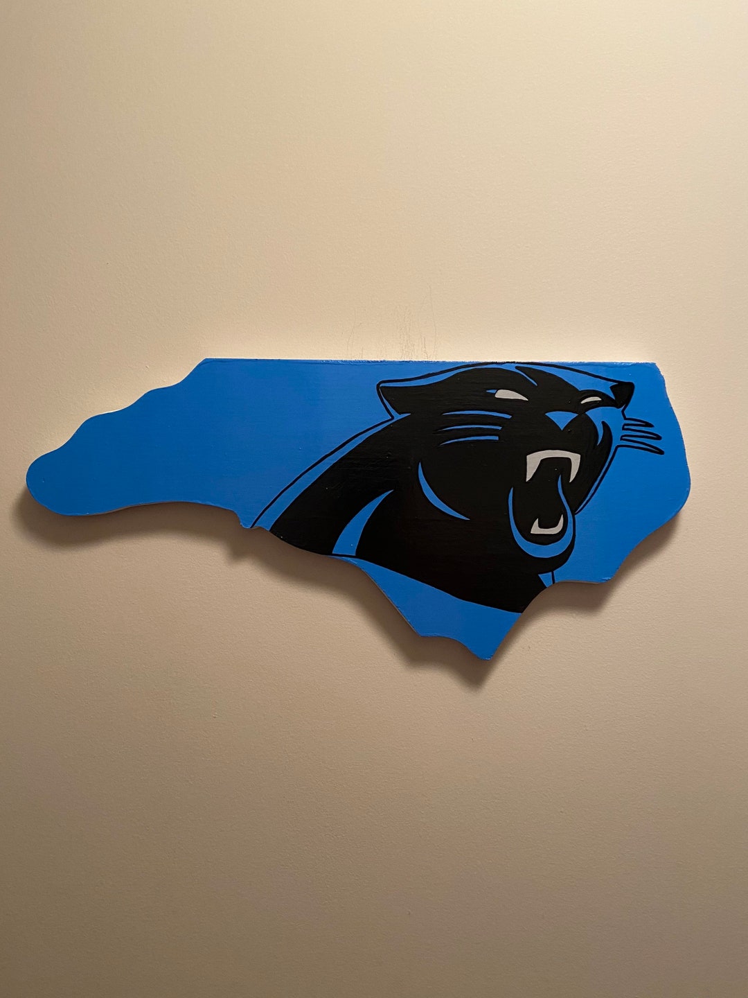 Handpainted Carolina Panther Wooden Sign in the Shape of North Carolina ...