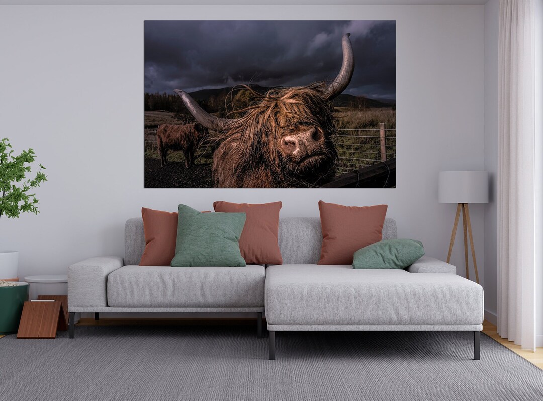 Highland Cow Wall Art Dark Cottagecore Art Cute Shaggy Cow Canvas Print ...