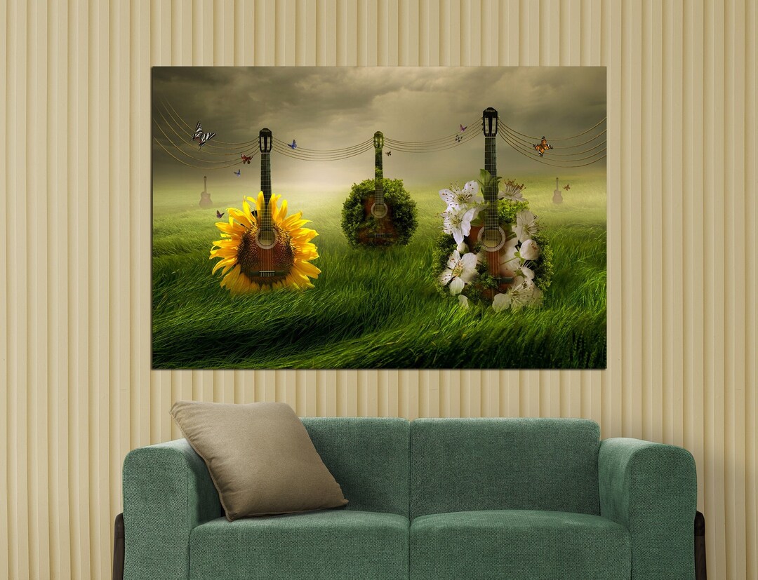 Musical Instruments Flowers Wall Art Surreal Art Green Nature Wall Art ...