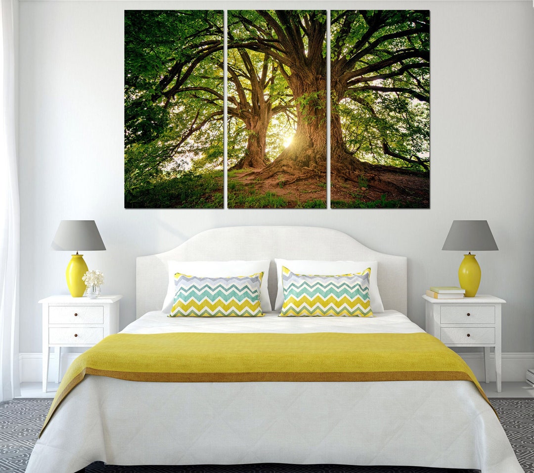 Big Old Oak Tree Wall Art Sage Green Rustic Wall Decor Forest Wall Art ...