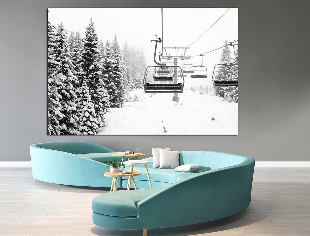 Ski Lift Canvas Wall Art Apartment Wall Decor Pine Trees Mountain Print ...
