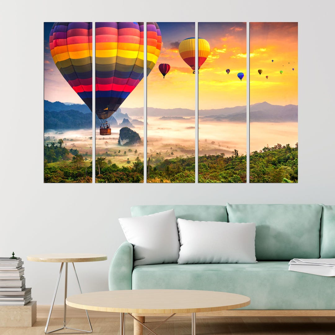 Hot Air Balloon Canvas Wall Art Living Room Decor Adventure Mountain ...