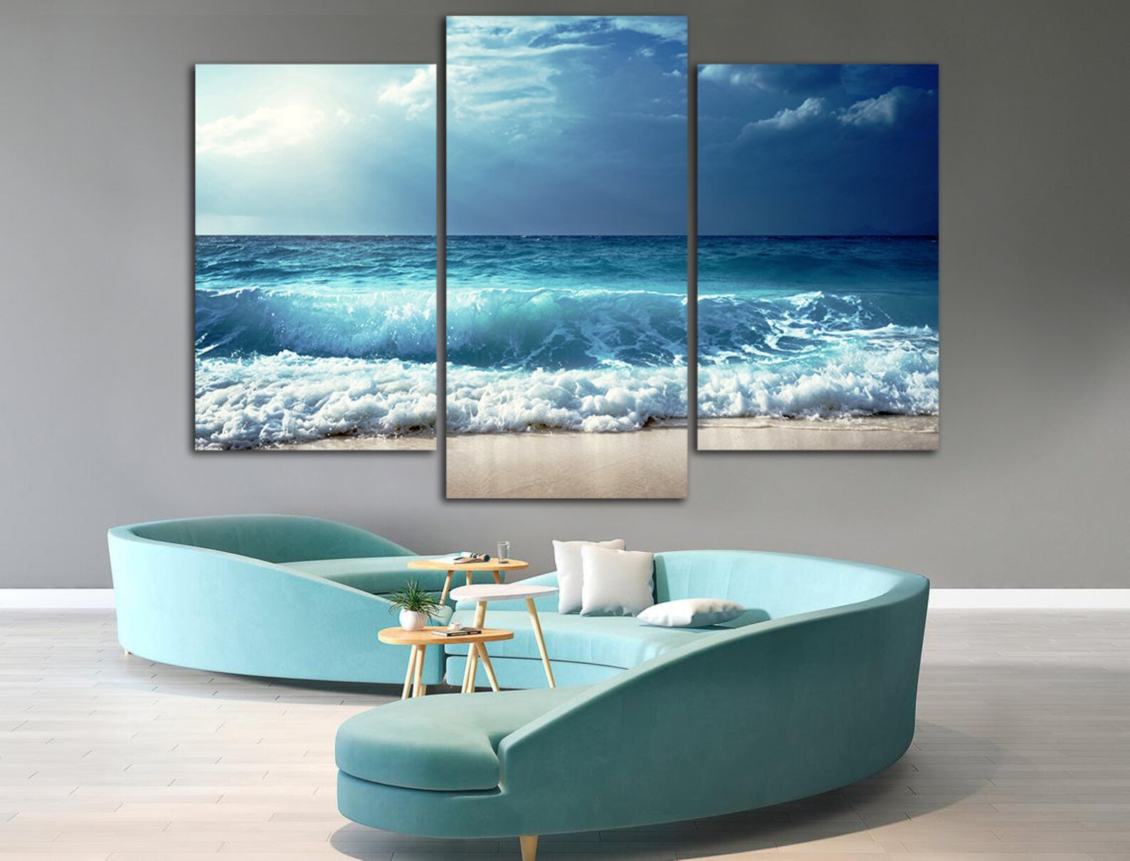 Beach Canvas Wall Art Ocean Landscape Nautical Decor Blue Coastal Print ...