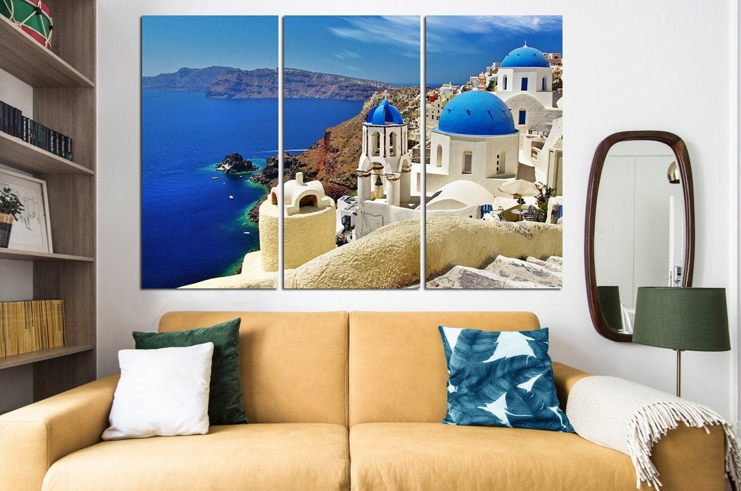 Santorini Greece Canvas Wall Art Coastal Decor Travel Print Blue ...