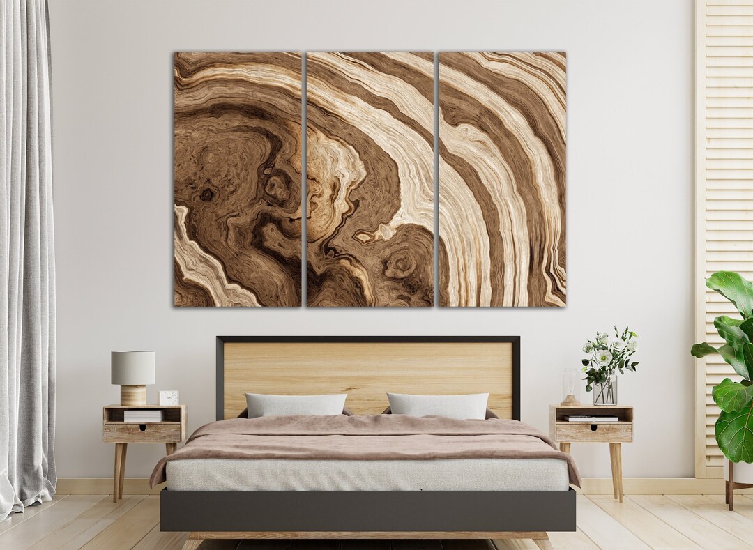 Abstract Wood Canvas Wall Art Minimalist Above Bed Decor Rustic Boho ...