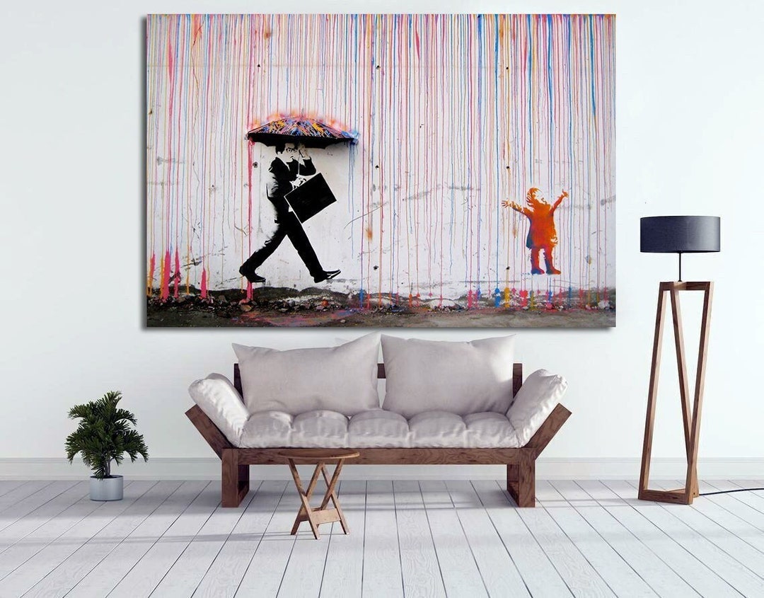 Colored Rain Graffiti Canvas Wall Art College Dorm Decor Rainbow Rain ...