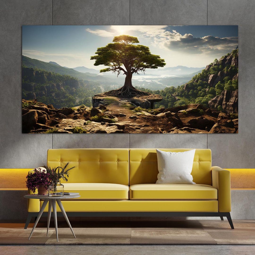 Old Pine Tree Canvas Wall Art Rustic Home Decor Mountain Print Green ...