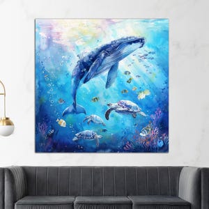 Whale Sea Turtle Canvas Wall Art Nautical Decor Ocean Print AI Art Life ...
