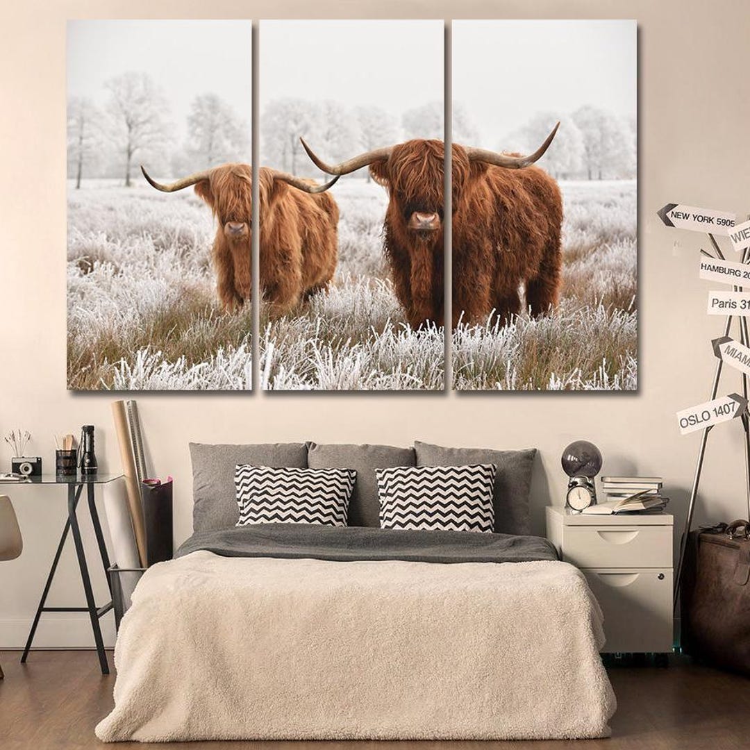 Highland Cow Canvas Wall Art Modern Farmhouse Decor Cow Gift Cow Print ...