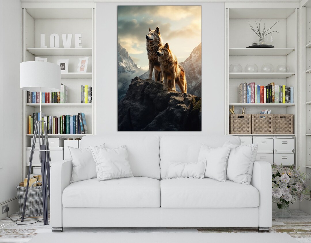 Wolves Canvas Wall Art Rustic Home Decor Wolf Gift for Husband Wildlife ...