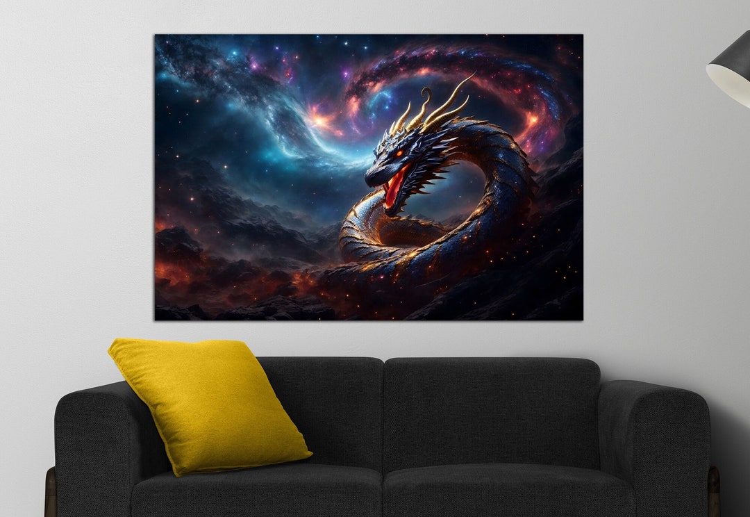 Dragon Canvas Wall Art Dark Cottagecore Decor Dragon Fantasy Art Starry ...