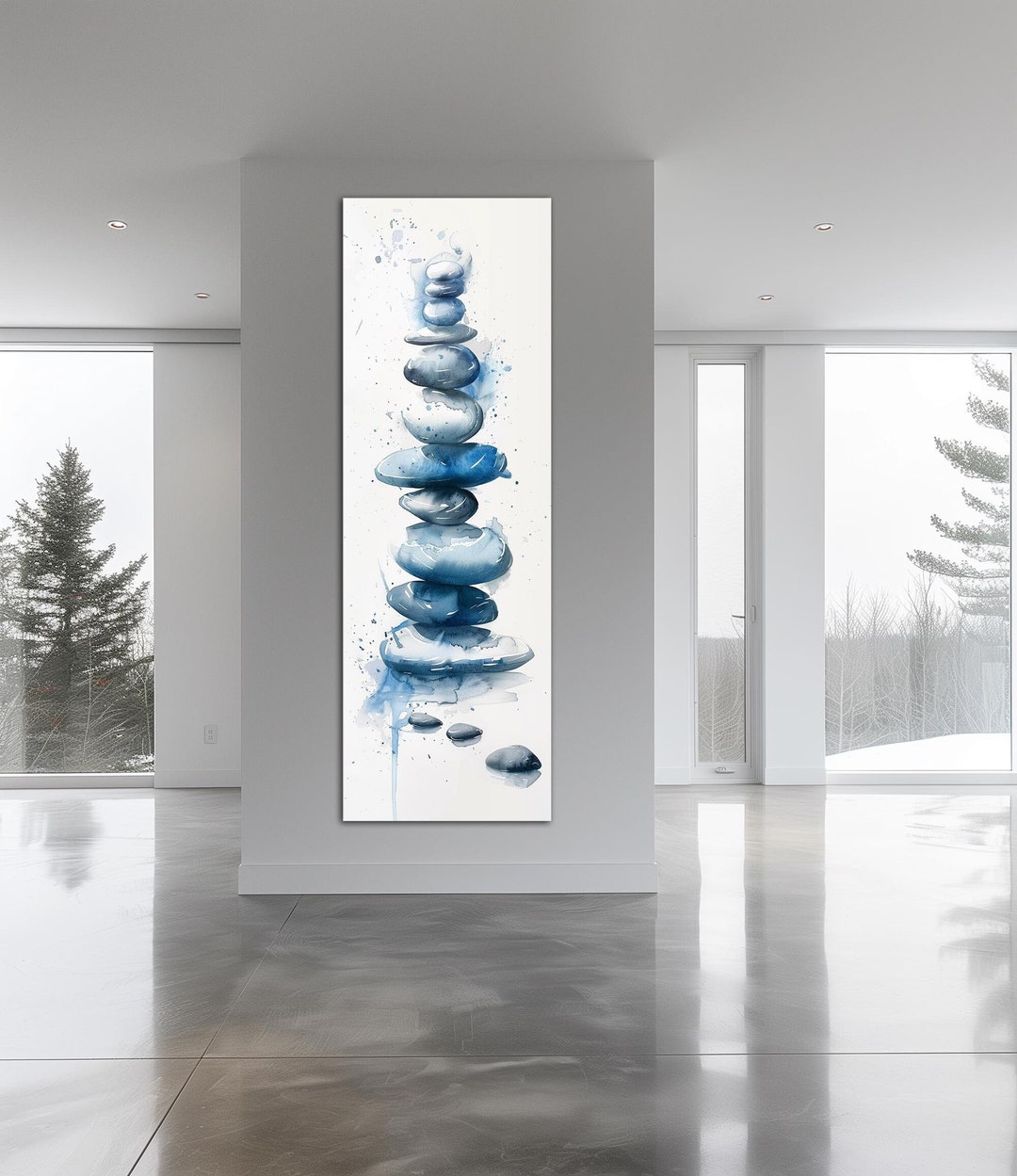 Zen Stones Canvas Wall Art Long Narrow Wall Decor Blue Stones ...