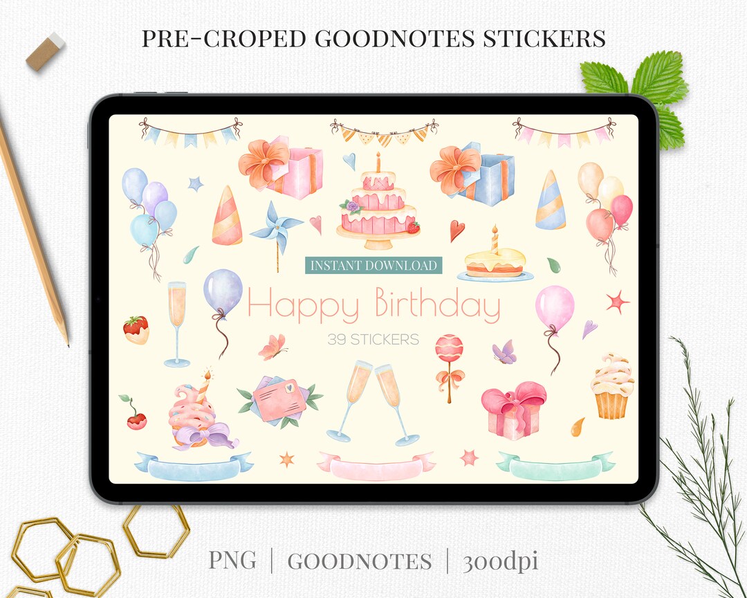 Birthday Party Goodnotes Stickers | Cute Birthday Digital Planner ...