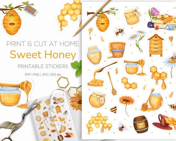 Bees and Honey Printable Sticker Sheet Cute Honey Planner | Etsy