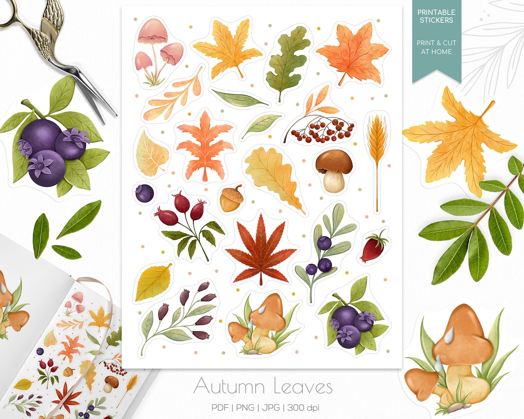 Autumn Leaves Printable Sticker Sheet | Cute Autumn Planner Stickers ...