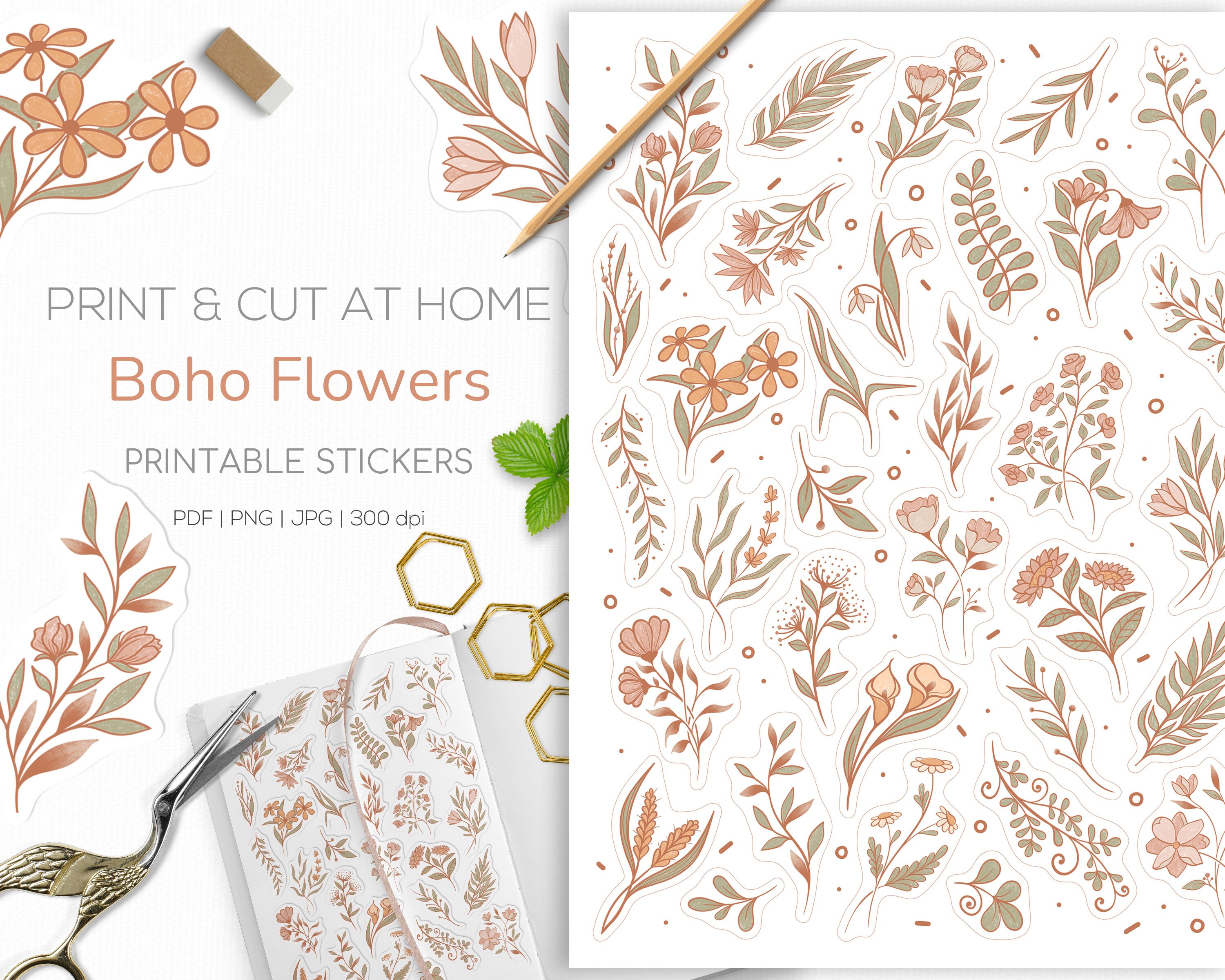 Boho Flowers Sticker Sheet Cute Floral Planner Stickers - Etsy