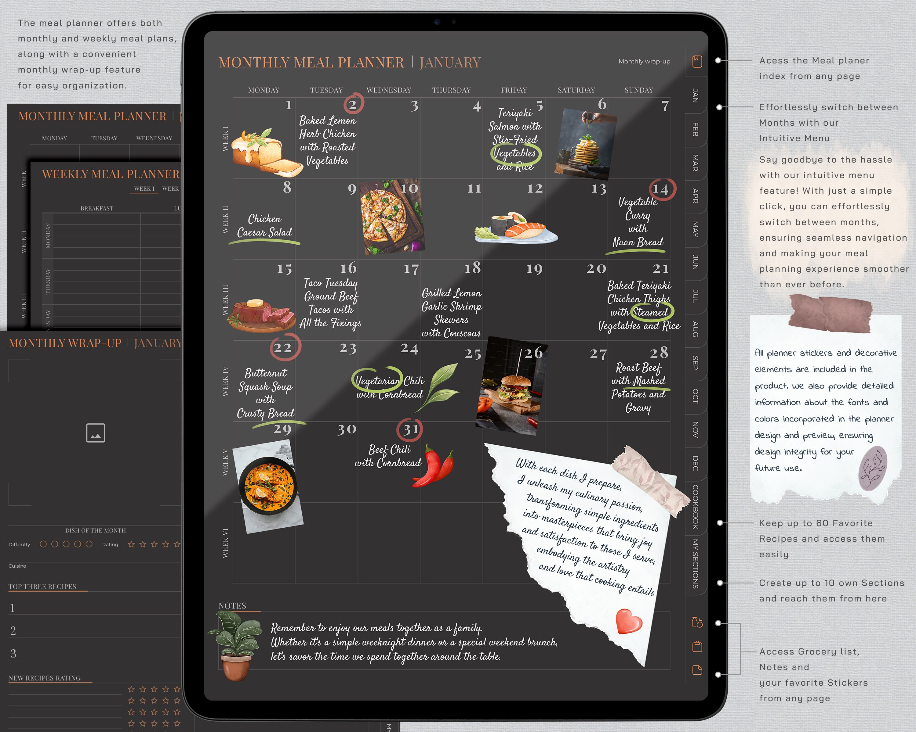 Digital Meal Planner Dark Mode Weekly Meal Planner for Goodnotes ...