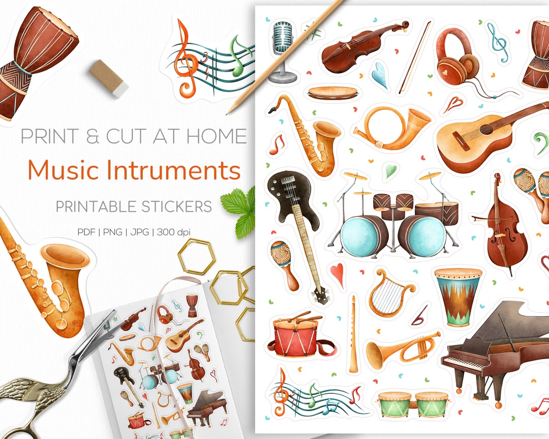 Music Sticker Sheet Cute Music Instruments Planner Stickers Bullet ...