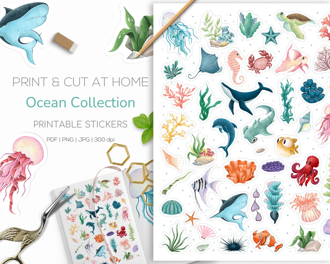 Ocean Printable Sticker Sheet Under Sea Planner Stickers Bullet Journal ...