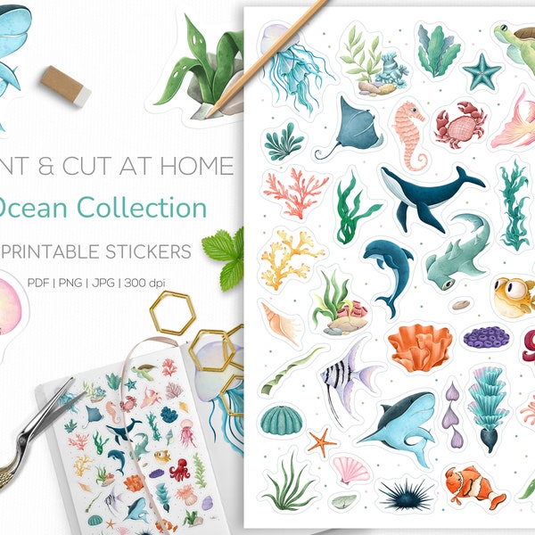 Sea Animal Printable Stickers - Etsy